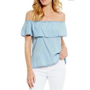 Sanctuary | Tops | Nwt Sanctuary Off Shoulder Chambray Ruffle Top L | Poshmark